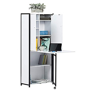 Sew Ready Craft/Multi Room Hiding Table Armoire, Charcoal/White