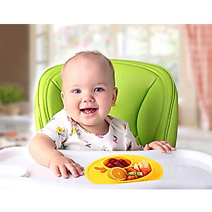 Qshare Toddler Plate, Portable Baby Plates for Toddlers and Kids, BPA-Free Strong Suction Plates for Toddlers, Dishwasher & Microwave Safe Silicone Placemat 9x6x1.4 inch