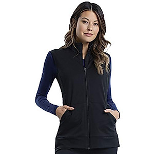 Cherokee Women Scrubs Vest Workwear Revolution Zip Front Knit WW521, L, Black