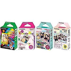Fujifilm InstaX Mini Instant Film Rainbow & Staind Glass & Candy Pop & Shiny Star Film -10 Sheets X 4 Assort Value Set