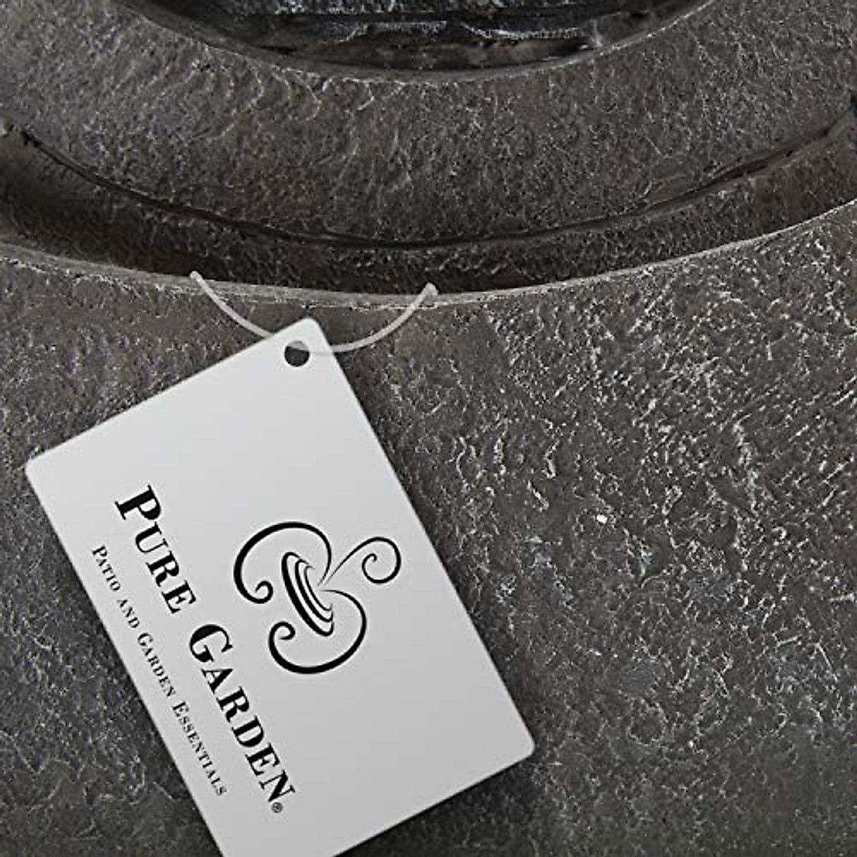 Round Cascade Outdoor Fountain - 18.5-Inch Modern Polyresin Waterfall with Stone Wall Design and LED Lights for Outdoor Decor by Pure Garden (Gray)