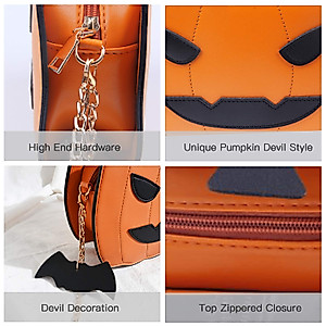 KUANG! Women Pumpkin Purse Novelty Bat Devil Tote Shoulder Bag Fashion Halloween Treat or Trick Handbags for Girls