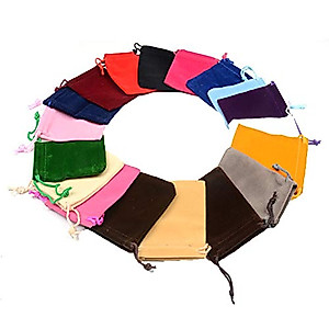 50pcs Velveteen Sack Velvet Cloth Drawstring Bags Jewelry Bags Pouches Small Candy Gift Bags for Christmas Party Wedding Event Supplies Favors Bags Mixed Colors (Dark green, 2.7"x 3.5")