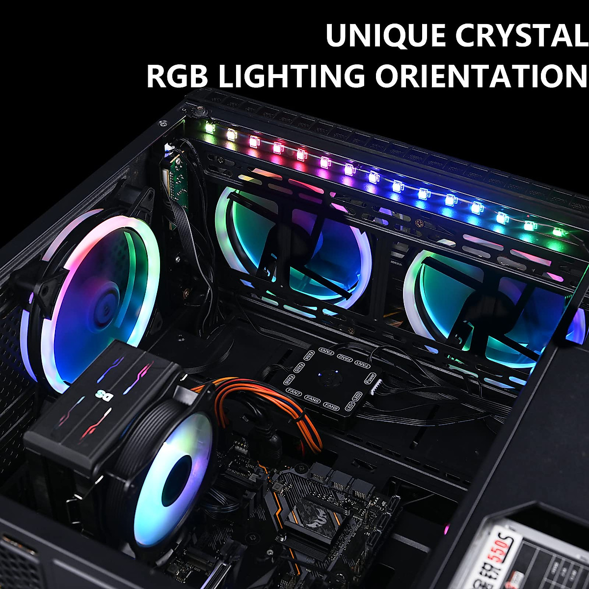 DS 140MM LED Fans with Controller for PC Cases, Addressable RGB Fans for Computer Case, CPU Coolers, Radiators System (3Pack RGB Fans, 2Pack PC LED Strips, 4th GEN Hub Box, A Series)