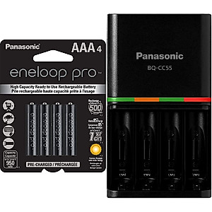 Eneloop Panasonic pro AAA Batteries (4-Pack) and Advanced Quick Charger