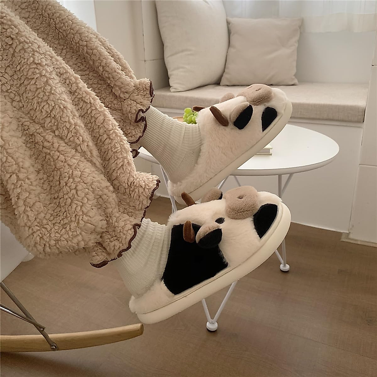 XIXITIAO Cow Slippers,slippers for Women Men,Cute Fuzzy Slippers, Womens/Mens Kawaii Animal Cartoon Cotton Plush House Slippers,Cloud Bedroom Winter House Shoes for Indoor