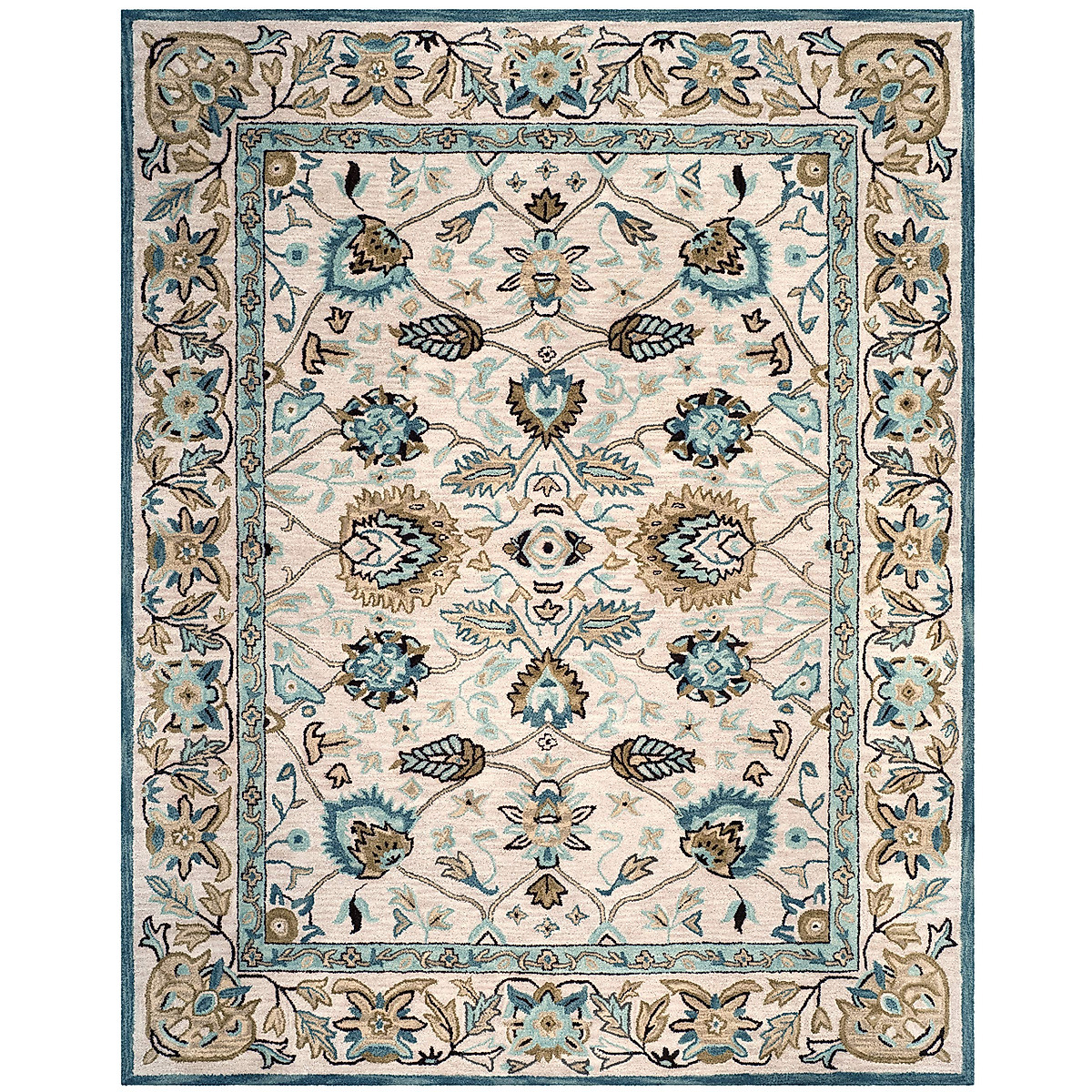 SAFAVIEH Antiquity Collection Area Rug - 8' x 10', Peacock & Blue, Handmade Traditional Oriental Wool, Ideal for High Traffic Areas in Living Room, Bedroom (AT812B)