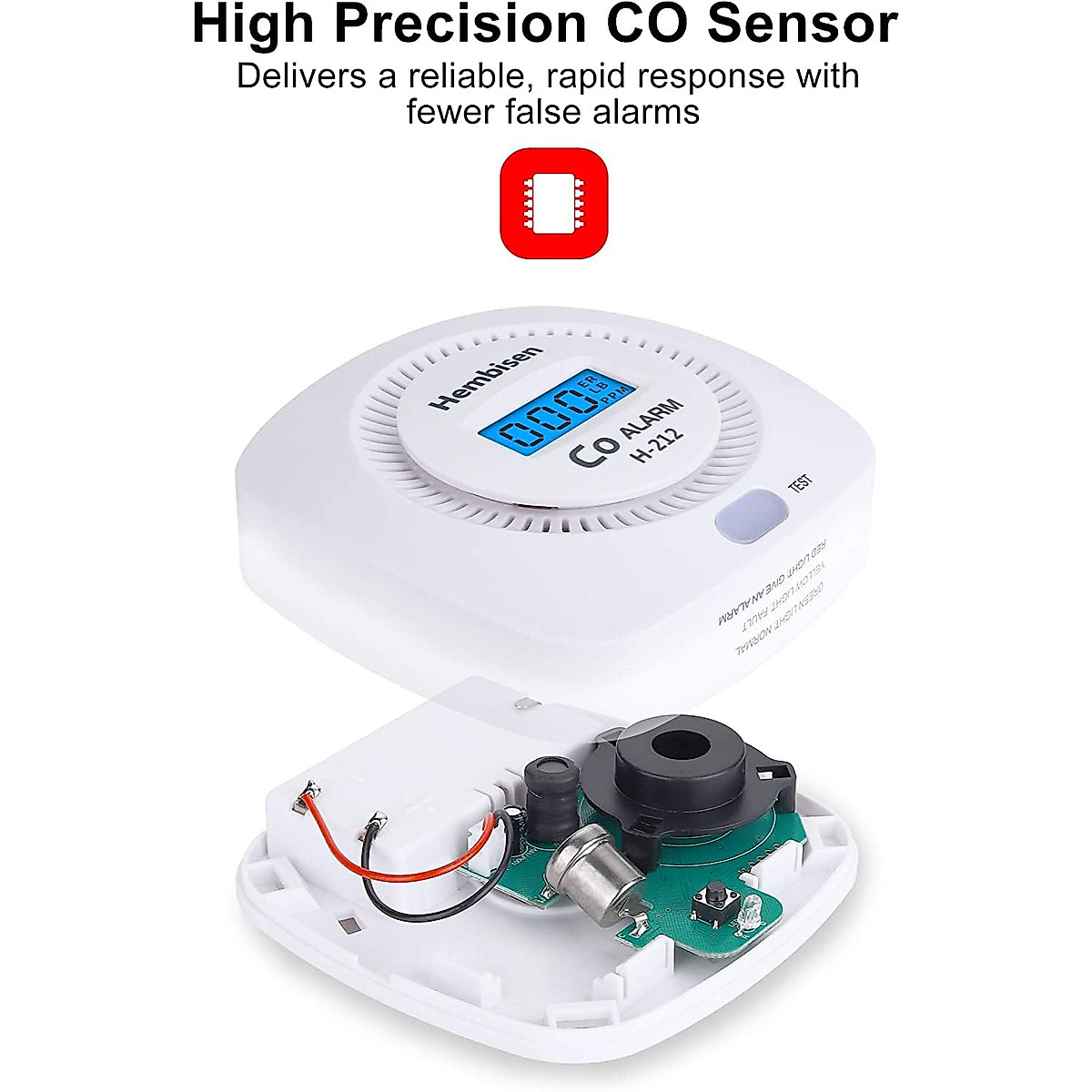 Carbon Monoxide Detectors - Hembisen CO Alarm Detector Monitor Battery Operated with Digital Display for House Kitchen Restaurant Hotel Office