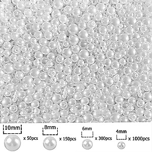 HILELIFE 1500pcs Pearl Beads for Jewelry Making, 4mm 6mm 8mm 10mm Round Loose Pearls Beads with Hole, Bracelet Pearls for Crafts, White Pearls for Jewelry Making