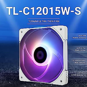 Thermalright C12015W-S CPU Fan Computer case Fan Quiet 4pin PWM ARGB PC Fan, 15mm Slimline Cooler Fan, 120mm CPU Cooling Fan(White)