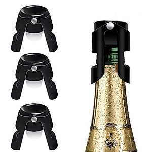 Champagne Stoppers Stainless Steel Black Sealer Stopper 3 Pack for Champagne Cava Prosecco Sparkling Wine No Leaks No Spills Stainless Steel Sparkling Wine Stopper