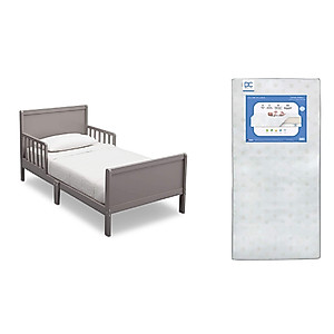 Delta Children Fancy Toddler Bed, Grey Twinkle Galaxy Dual Sided Recycled Fiber Core Crib and Toddler Mattress (Bundle)