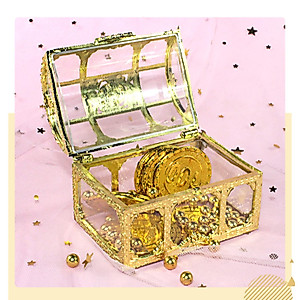 HAN SHENG 12 Pcs Transparency Treasure Chest Candy Boxes Wedding Favor Boxes Candy Storage Boxes Gift Boxes for Wedding Christmas Birthday Party Decorating Ornament Container (2.9''x2.0'',Gold)