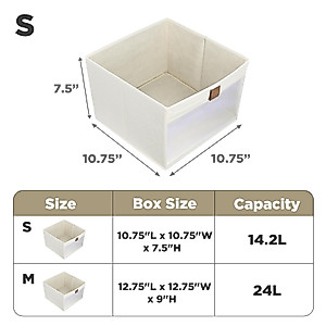 Coyacool Storage Bins with Clear Window, Linen Closet Organizers and Storage, Closet Storage Shelves Box, Foldable Cloth Basket for Towels, Books, Toys, 10.75" x 10.75" x 7.5", Beige, 2-pack