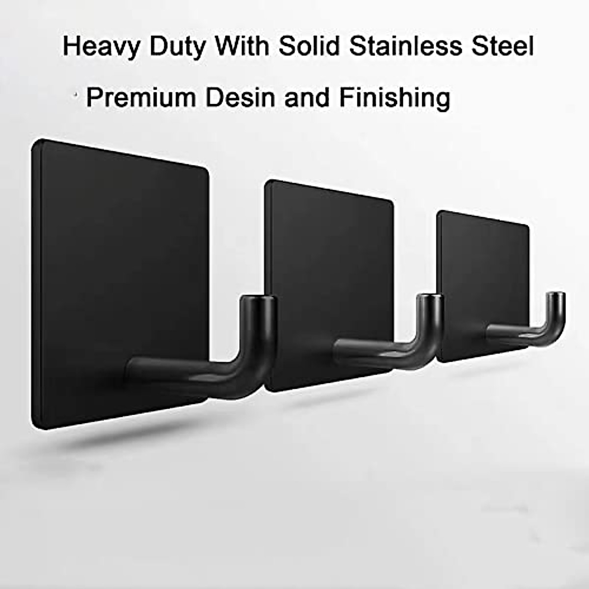 OKAKA Heavy Duty Adhesive Hooks Stainless Steel No Drilling Wall Hooks for Bathroom Outdoor Kitchen Robe Towel Coat Home Sticky Hooks Matte Black 5 Pack