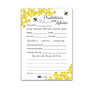 BEE Prediction and Advice Cards - Pack of 25 - Bumblebee Baby Shower Games, Yellow neutral Bumble bee New Parents, Mom & Dad to be, Mommy & Daddy Message, Honey bee Coed Activity Keepsake G620-PDAV