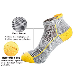 J.WMEET Mens Low Cut Ankle Athletic Socks Cotton Mesh Cushioned Running Ventilation Sports Tab Socks 5Pack