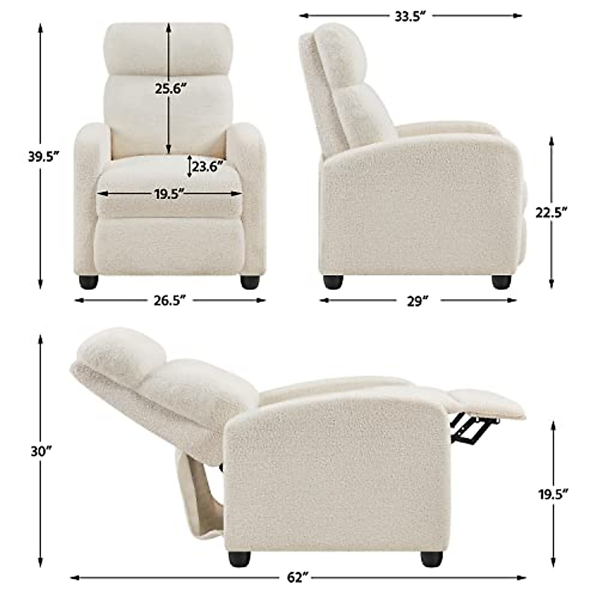 Yaheetech 2-Seat Fabric Pushback Recliner Chair Living Room Chair with Thick Seat Cushion and Backrest Reclining Chair for Living Room Ivory