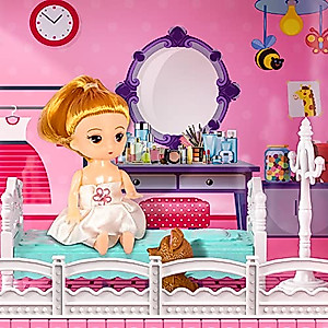 TEMI Dream Doll House Girls Toys - 2-Story 4 Rooms Playhouse with 2 Dolls Toy Figures, Fully Furnished Fashion Dollhouse, Pretend Play House with Accessories, Gift Toy for Kids Ages 3 4 5 6 7 8+