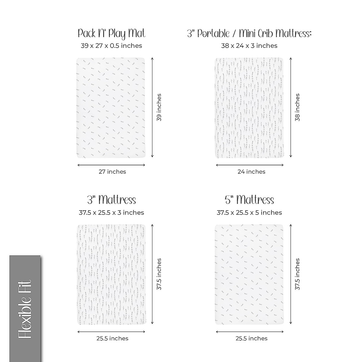 Pack and Play Sheets - 2 Pack Fitted with 100% Jersey Cotton - Pack N Play Mattress Sheets for Boys and Girls, Newborn Essentials (Neutral Forest Grey Floral and Leaves)