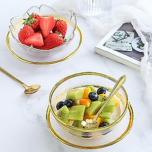 QHYFFS Cherry Blossoms Glass Bowl With Round Plate, Lovely Dessert Bowl 250ml Soup Bowl With Spoon Fruit Salad Bowl For Cocktail,Trifle,Pudding,Christmas Holiday Party