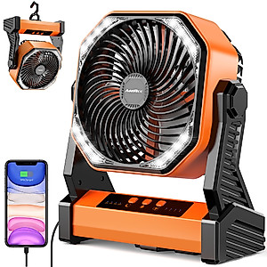 AddAcc 20000mAh Battery Operated Fan, Portable Rechargeable Desk/Camping Fan with Light and Hook, 270° Pivot 4 Speeds Battery Powered Outdoor Fan for Tent Car Trip Sleep Hurricane Power Outages…