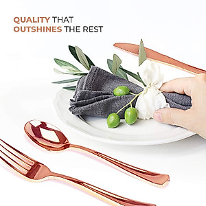 Rose Gold Plastic Silverware Set (160 Bulk Pack) Disposable Cutlery Utensils, 80 Forks, 40 Knives, 40 Spoons, Heavy Duty Rose Gold Flatware For Holidays, Parties, Dinners, Weddings, and Occasions