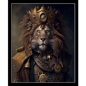 Steampunk Lion, Wall Hanging, Animal Poster Picture, Fantasy Anthropomorphic, Curious Arts Gift (8x10)