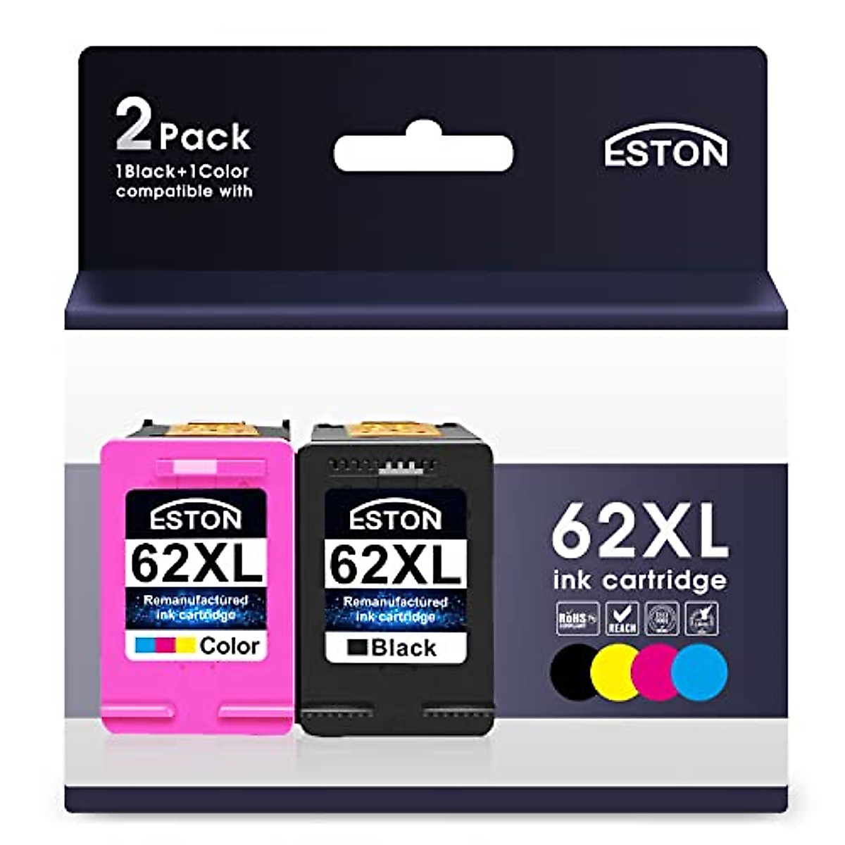 62XL Ink Cartridge Replacement for HP 62XL 62 XL for Envy 5540 5640 5660 7644 7645 OfficeJet 5740 8040 OfficeJet 200 250 Series Printer 2-Pack(1Black&1Tri-Color)