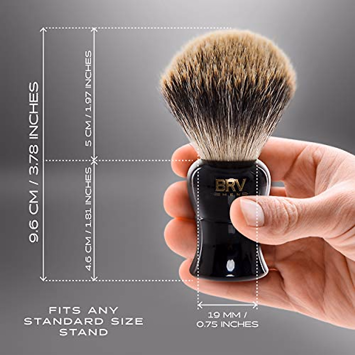 BRV MEN Pure Badger Shaving Brush (19mm knots) - Heavy Resin Handle - Use with Double-Edge Safety Razor, Straight Razor and Shaving Bowl (Black)