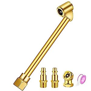 GODESON Heavy Duty Dual Head Air Chuck,Closed Ball Tire Chuck with 1/4 Inch Female NPT and Two Standard Male Quick Plug, Tire Air Fill Kit for Tire Inflator Gauge and Air Compressor