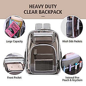 SIMBOOM Clear Backpack, Heavy Duty TPU Transparent Backpacks Large See Through Bookbag with Reinforced Strap for School, Stadium, Security, Work, Travel, College, Sporting Events, Concert (Grey)
