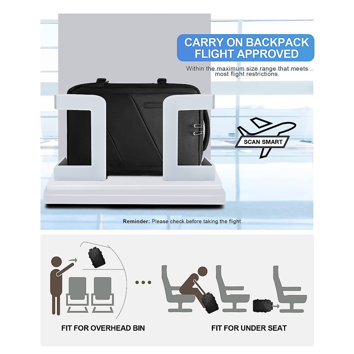 Men Carry on Travel Backpack 40L,Hiking Backpack Waterproof for Women, Lightweight School Casual Daypack Laptop Backpack with Expandable Airplane Approved 15.6 inch Laptop Compartment USB Charge Port