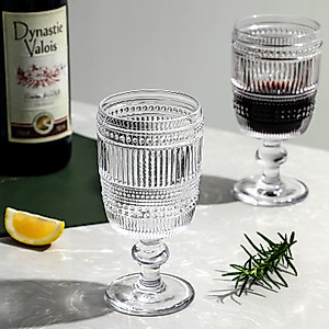 G Pearl and Ribbed Vintage Goblets, Iced Tea Goblets 10.5 oz. set of 6 Water Goblets Beverage Glass Set for Wine Soda Juice Drinking Glass with Stem, Perfect for Dinner Parties Bars Restaurants