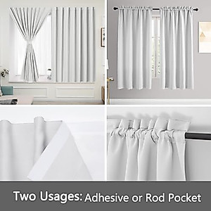 Muamar 2pcs Self Adhesive Small Blackout Curtains with Tiebacks,Portable Curtains for Kitchen Window,Cabinet Curtains Rental Curtains for Privacy Protect White 34" W X 36" L
