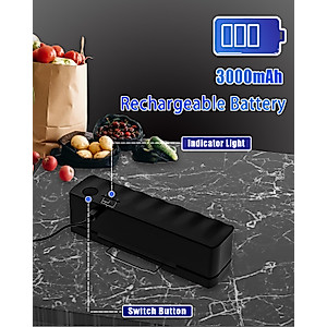 Bag Sealer Mini Rechargeable,3000mAh Heat Sealer Machine with 5 Adjustable Gears Chip Bag Resealer,Plastic Bag Sealer for Food Snack Bags Storage(black)