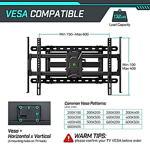 Greenstell TV Mount with LED Lights, TV Wall Mount for 47-84 Inch TVs, Full Motion TV Bracket with Dual Articulating Arms, Swivel, Tilt, Extension, Max VESA 600x400mm, Holds up to 132lbs