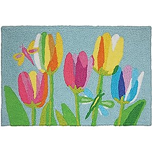 Jellybean Tulips & Dragonflies Indoor/Outdoor Machine Washable 20" x 30" Accent Rug