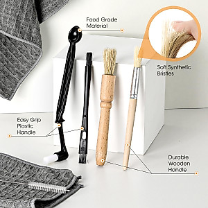 Aieve Coffee Cleaning Brush Set, 7 Pcs Espresso Coffee Brush Kit includes Cleaning Towel, Wooden Coffee Grinder Brush, Nylon Brush for Coffee Pot, Pasta Maker