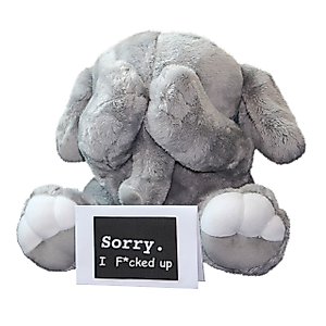 Cutest I'm Sorry Gift for Her & Him - Shy Baby Elephant - Embarrassed Adorable Super Soft Stuffed Animal Plush Toy - Unique Cute Forgive Me Apology Gift for Kids and Adults - Gray