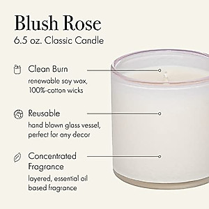 LAFCO New York Classic Candle, Blush Rose - 6.5 oz - 50-Hour Burn Time - Reusable, Hand Blown Glass Vessel - Made in The USA