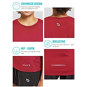 BALEAF Women's Short Sleeve Running Workout Shirts Athletic Tops Lightweight Quick Dry Training Yoga Crewneck Red L