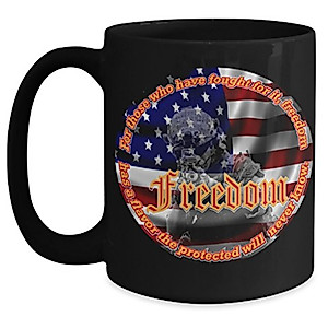 Vitazi Kitchenware Novelty Gifts - Patriotic Mug (15oz) For Those Who Have Fought For It, Freedom Has a Flavor The Protected Will Never Know, With Image Ceramic Coffee Cup (Black)