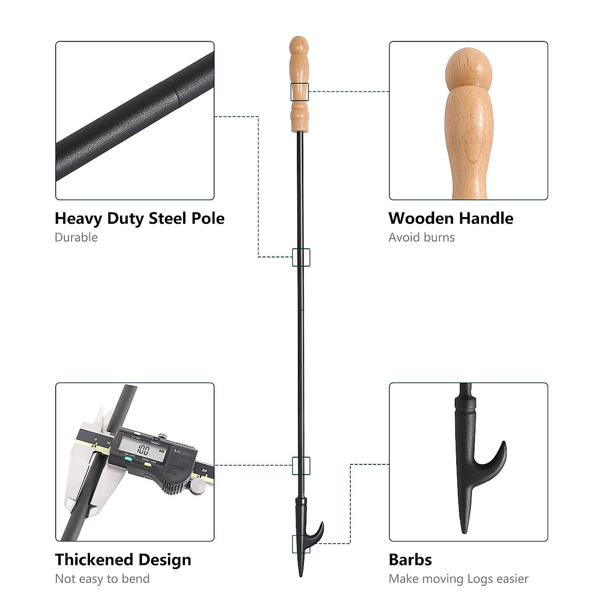 Fireplace Fire Pit Campfire Poker Stick. Uten 32-Inch in Heavy Duty Fireplace Poker. Solid Steel Fire Pit Poker, Fire Pit Accessories for Fireplace Camping Wood Stove Indoor and Outdoor.