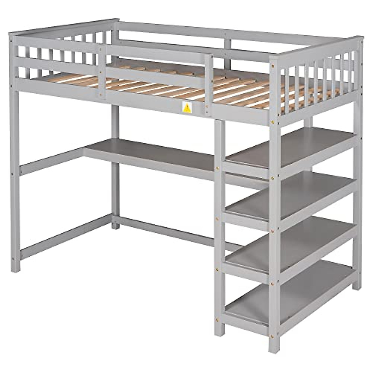 BIADNBZ Twin Size Loft Bed with Under-Bed Desk and Storage Shelves, Wooden LoftBed Frame for Kids Teens Bedroom, Gray