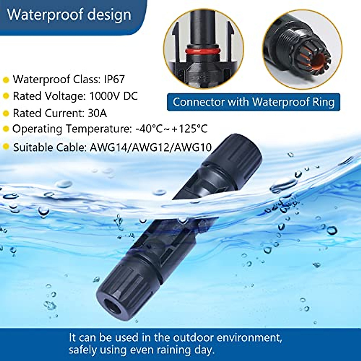 GuiPQS Solar Connectors Solar Panel Cable Connectors Cable Connectors with Tools Solar Panel Connectors Kit Ip67 Waterproof 30A 14awg~10awg (10 Pairs)