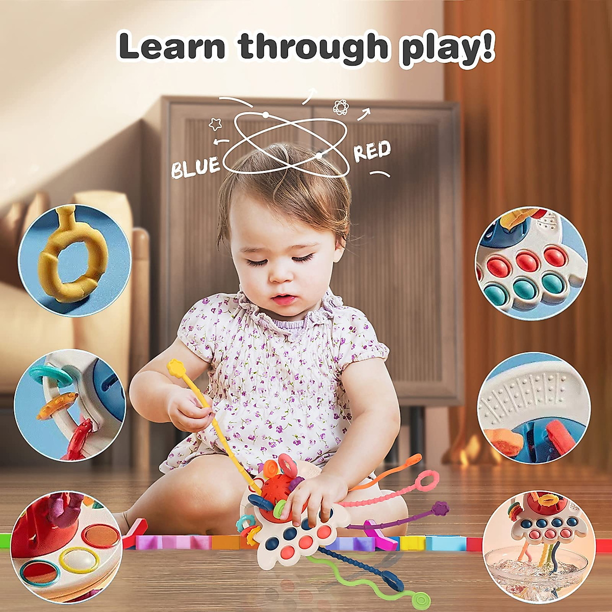 Montessori Toys for 18M+, UFO Food Grade Silicone Pull String Activity Toy, Baby Sensory Toys for Toddlers, Travel Toys for Babies, Baby Toys Developing Fine Motor Skills Toys Gift for 1+ Year Old