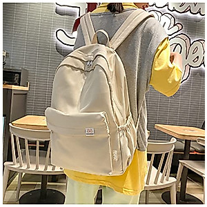 Sage Green Backpack for School, Aesthetic Backpack, Large-capacity Casual Rucksack Kawaii Backpack for Teen Girls (White)