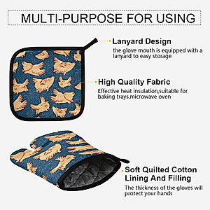 Oven Mitts and Pot Holders Set, Flying Pigs A Dark Blue Sky Heat Resistant Waterproof Gloves with Soft Cotton Lining for Kitchen Cooking, Baking, Microwave, BBQ