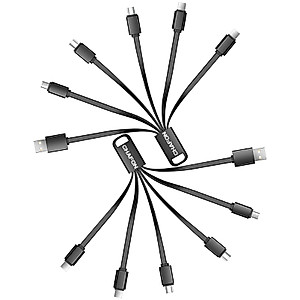 Multi Charging Cable Short, 2Pack 6 in 1 Multiple USB Fast Charger Cord Adapter Type C Micro USB Port Connectors Compatible with Cell Phones/Tablets/Portable Charger (Black)